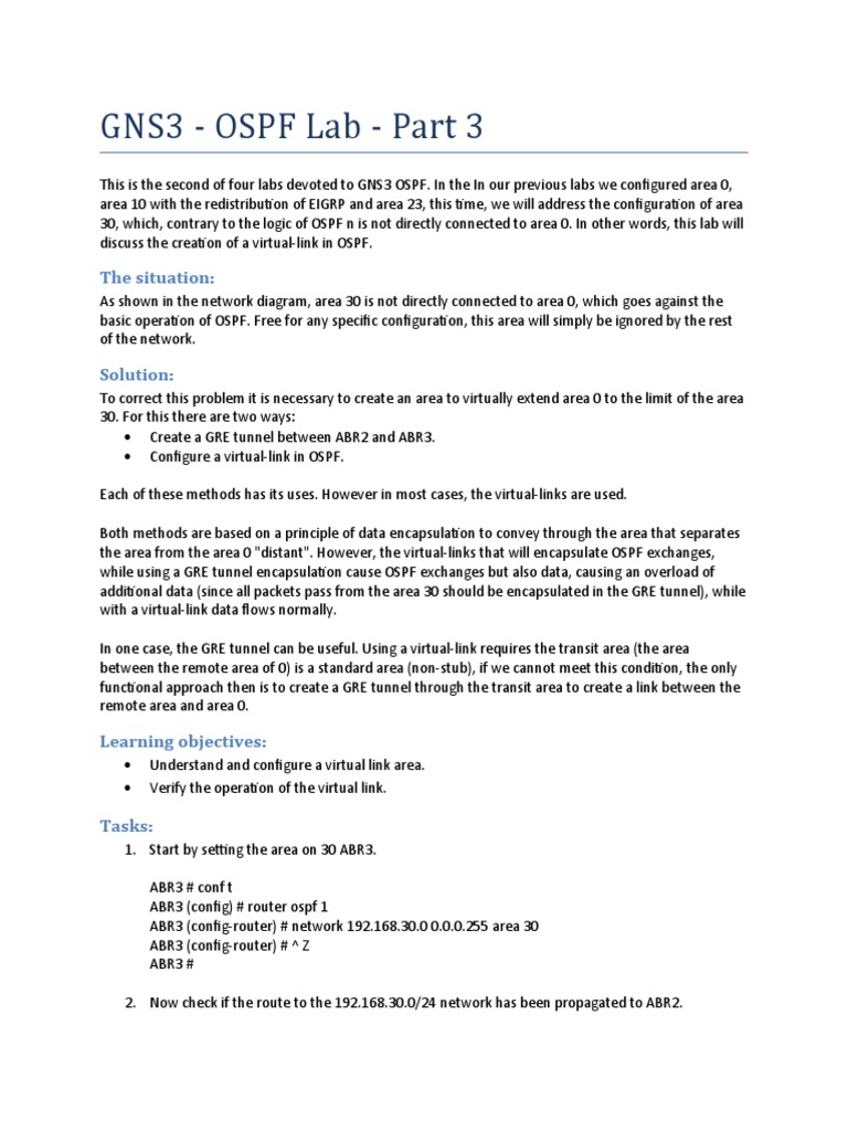 GNS3 - OSPF Lab - Part 3: The Situation | PDF | Router (Computing ...