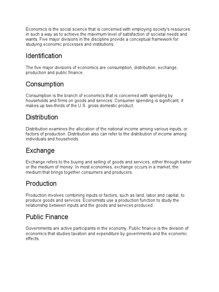 Five Major Divisions of Economics | PDF