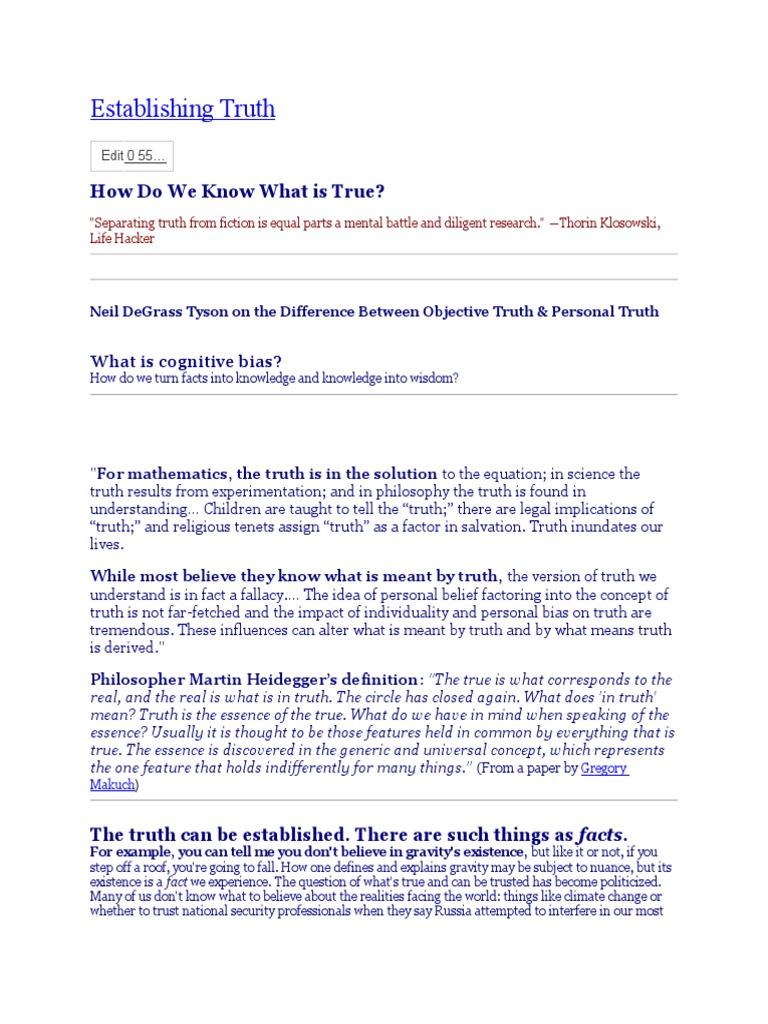 Establishing Truth: How Do We Know What Is True? | PDF | Truth | Essence