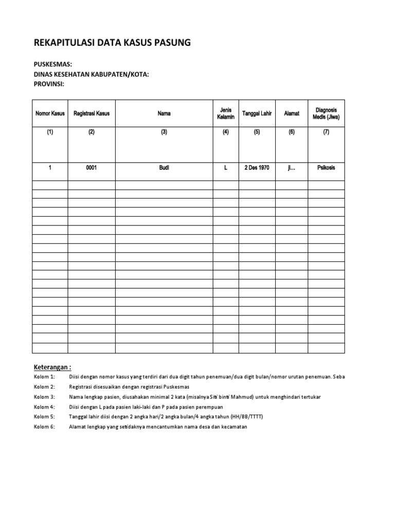 Form Rekapitulasi Data Pasung - Puskesmas | PDF