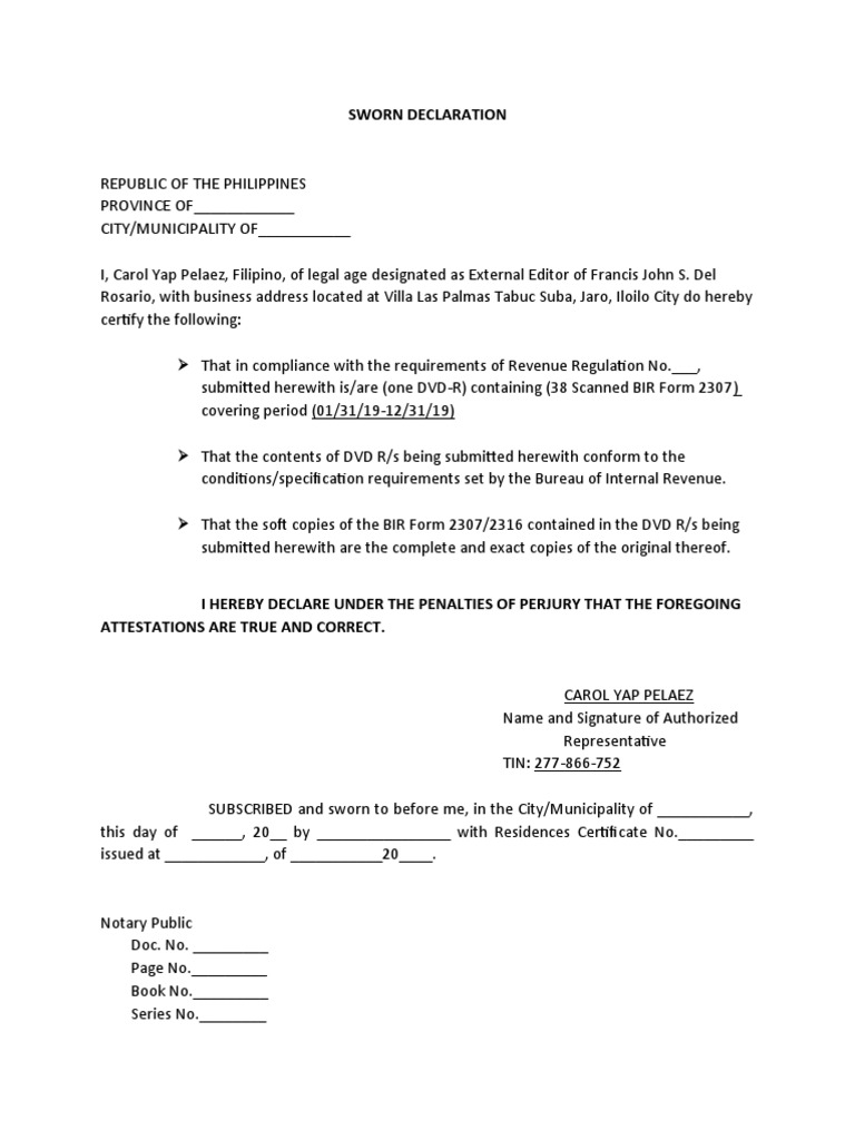 Sworn Declaration | PDF | Practice Of Law | Document