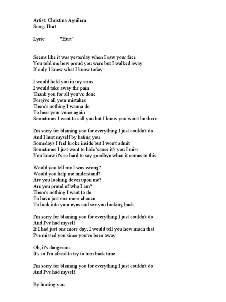 Christina Aguilera-Hurt-Lyrics | PDF
