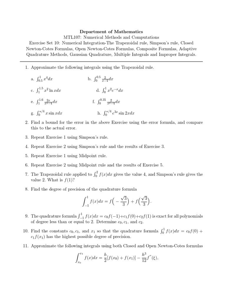 MTL107 Set 10 | PDF | Integral | Area