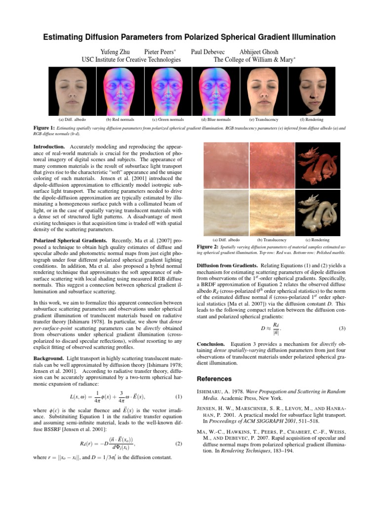 Estimating Diffusion Parameters From Polarized Spherical Gradient Illumination | PDF ...