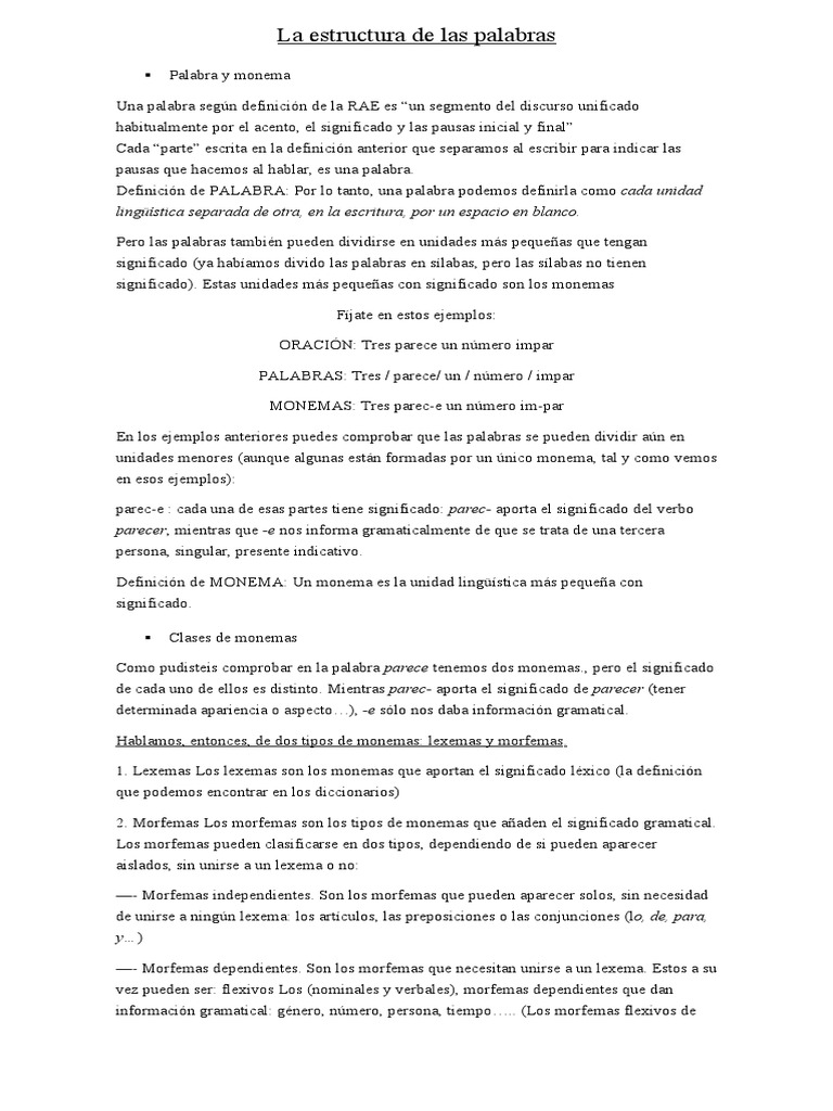 Estructura y tipos de palabras | PDF | Clasificación cientifica | Palabra