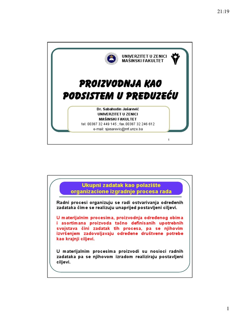 Proizvodnja Kao Podsistem MF | PDF