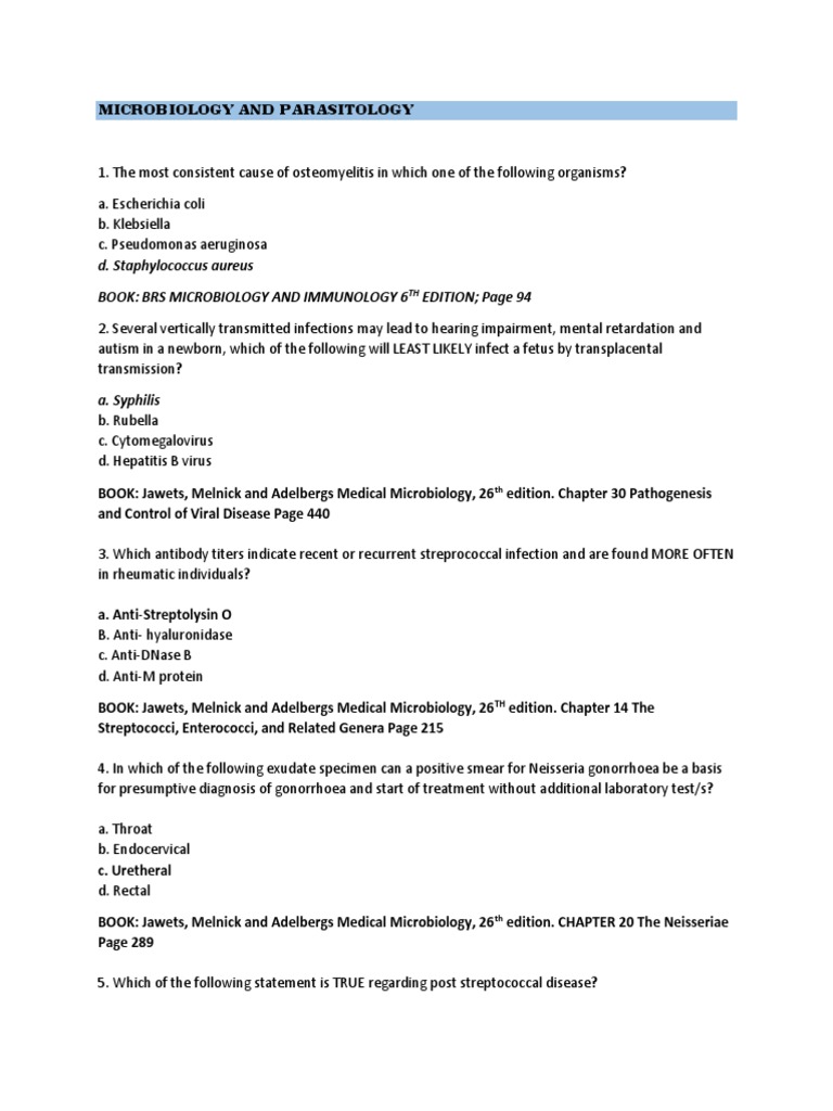 PLE 2019 - Microbiology Questions and Answer Key | PDF | Medical ...