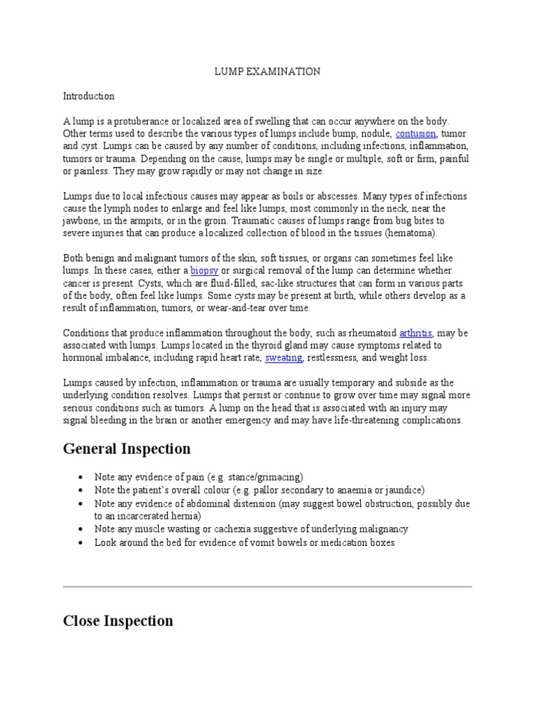 Lump Examination | PDF | Neoplasms | Edema
