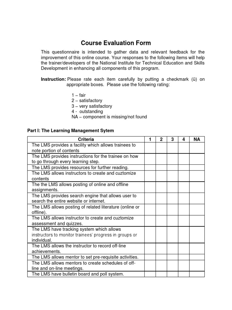 Course Evaluation Form | PDF | Educational Assessment | Course Evaluation