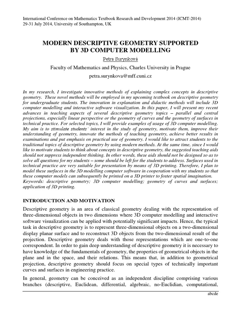 Modern Descriptive Geometry Supported by 3D Computer Modelling ...