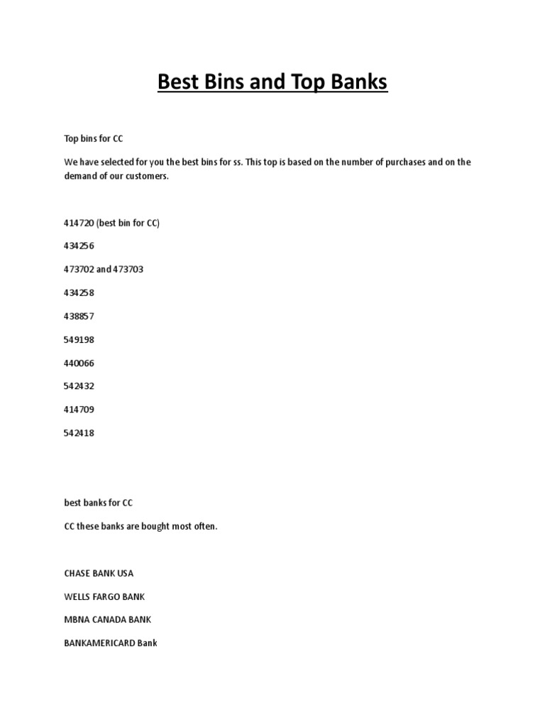 Best Bins and Top Banks | PDF