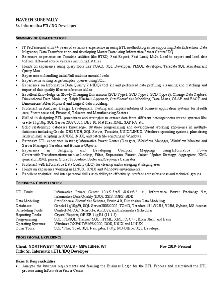Naveen Surepally: Sr. Informatica ETL/IDQ Developer | PDF | Microsoft ...