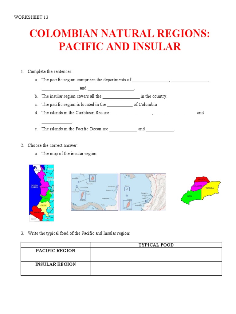 Colombian Natural Regions Worksheet | PDF