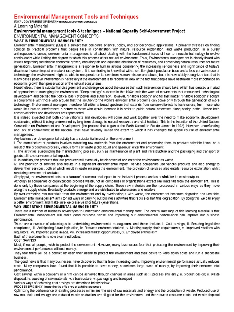 Environmental Management Tools and Techniques | PDF | Environmental ...