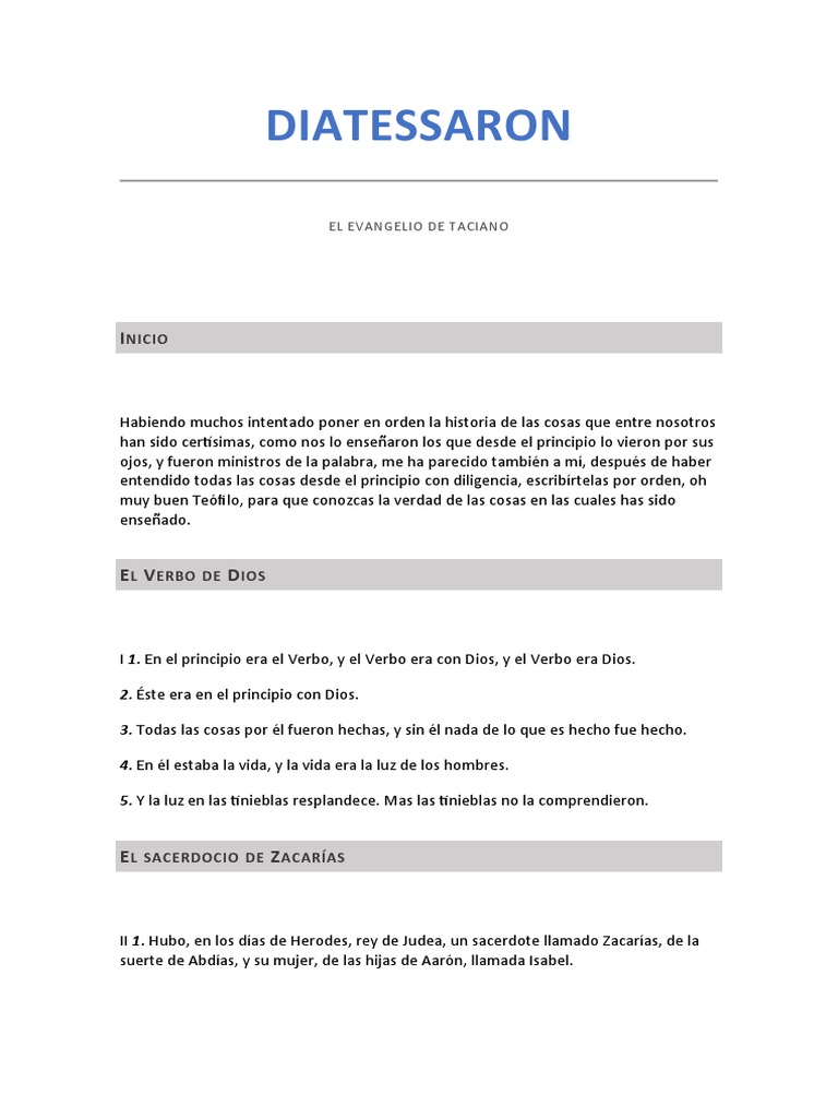 Diatessaron: Evangelios Unificados | PDF | María, madre de Jesús | Jesús
