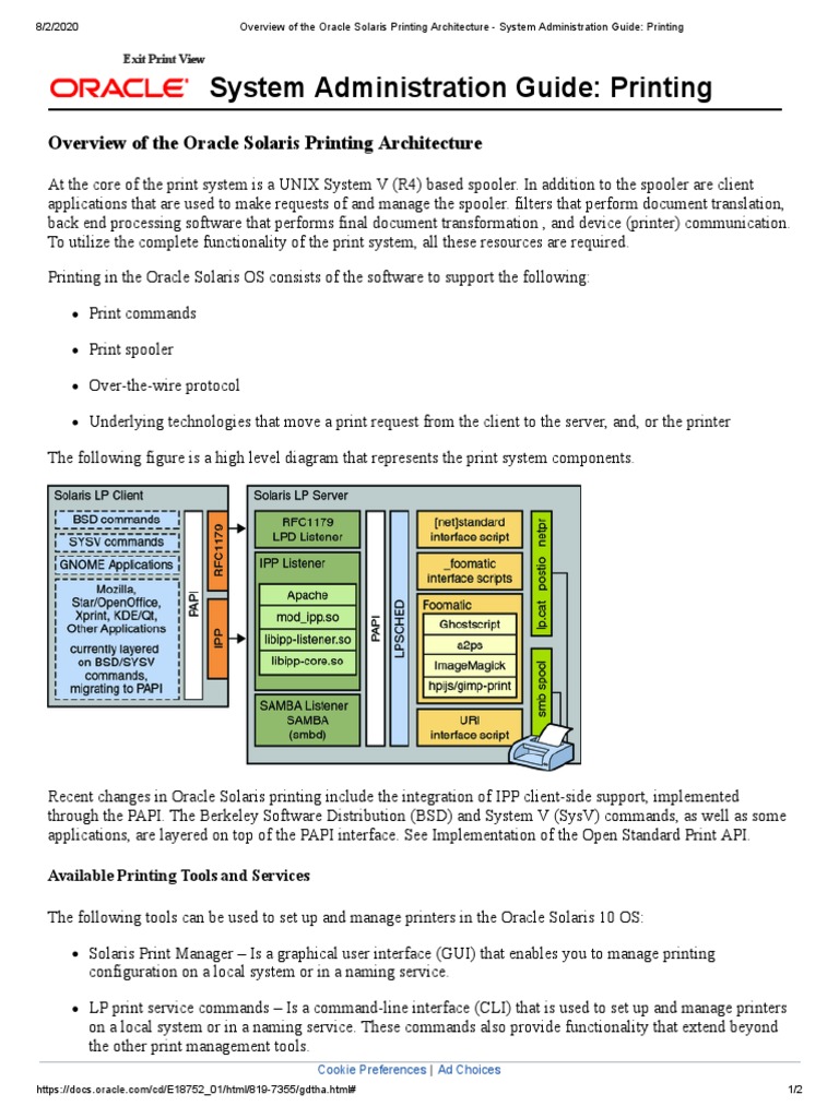 Overview of The Oracle Solaris Printing Architecture PDF | PDF | Berkeley Software Distribution ...