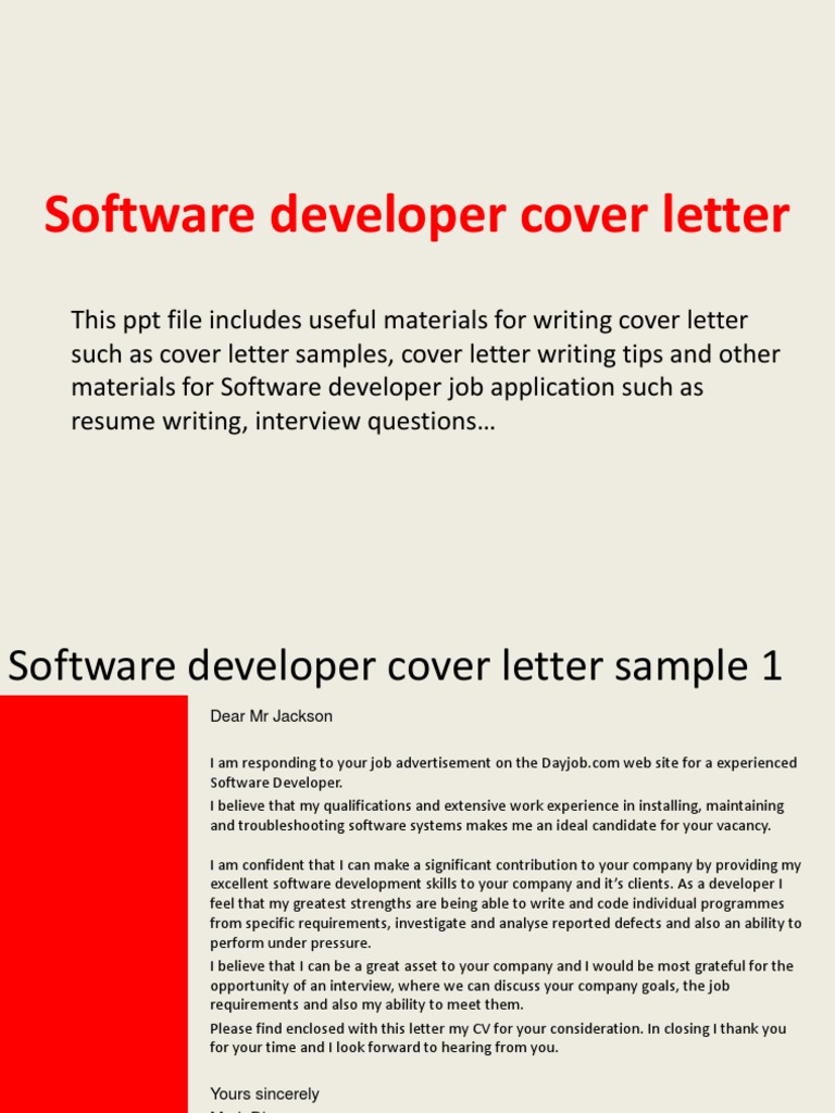Software Developer Cover Letter | PDF | Job Interview | Software ...