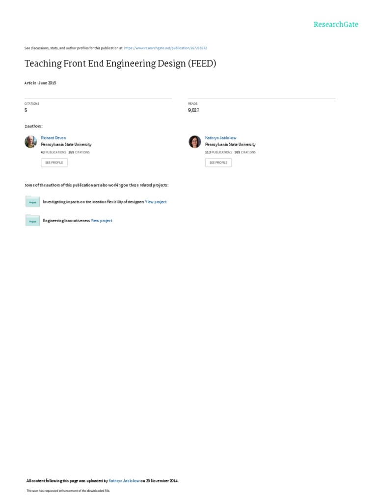 Teaching Front End Engineering Design (FEED) : June 2015 | PDF ...