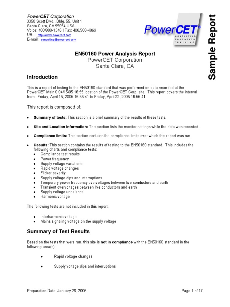 Sample - EN50160 Power Analysis Report | PDF | Mains Electricity | Root ...