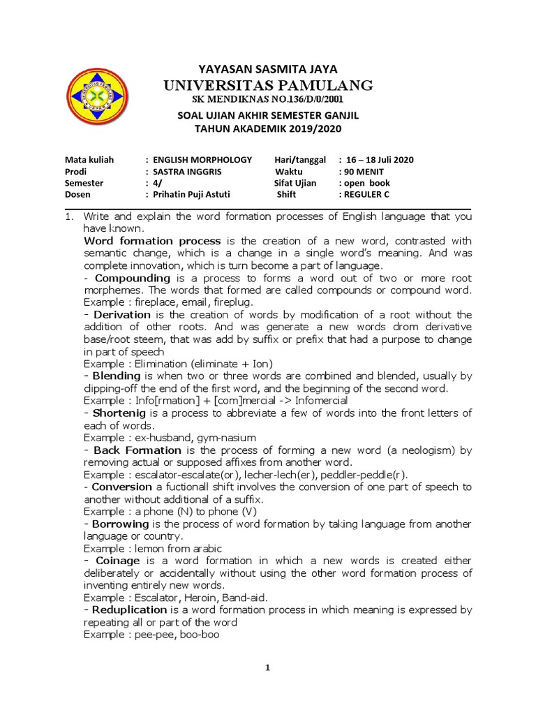 English Morphology Exam Analyzing Word Formation Processes Compounds