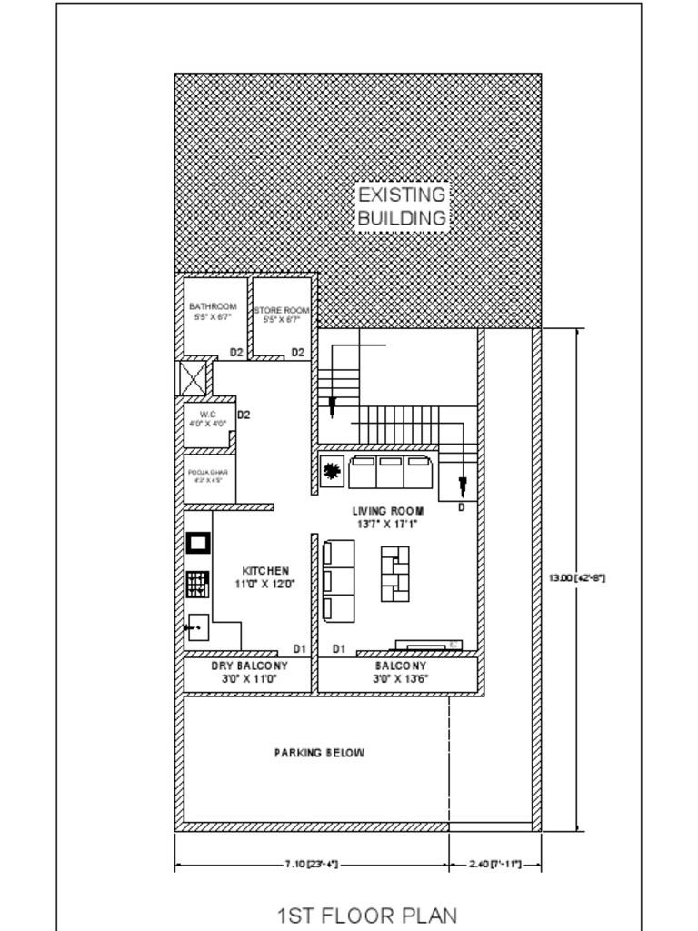 Existing Building: 1St Floor Plan OPTION-01 | PDF