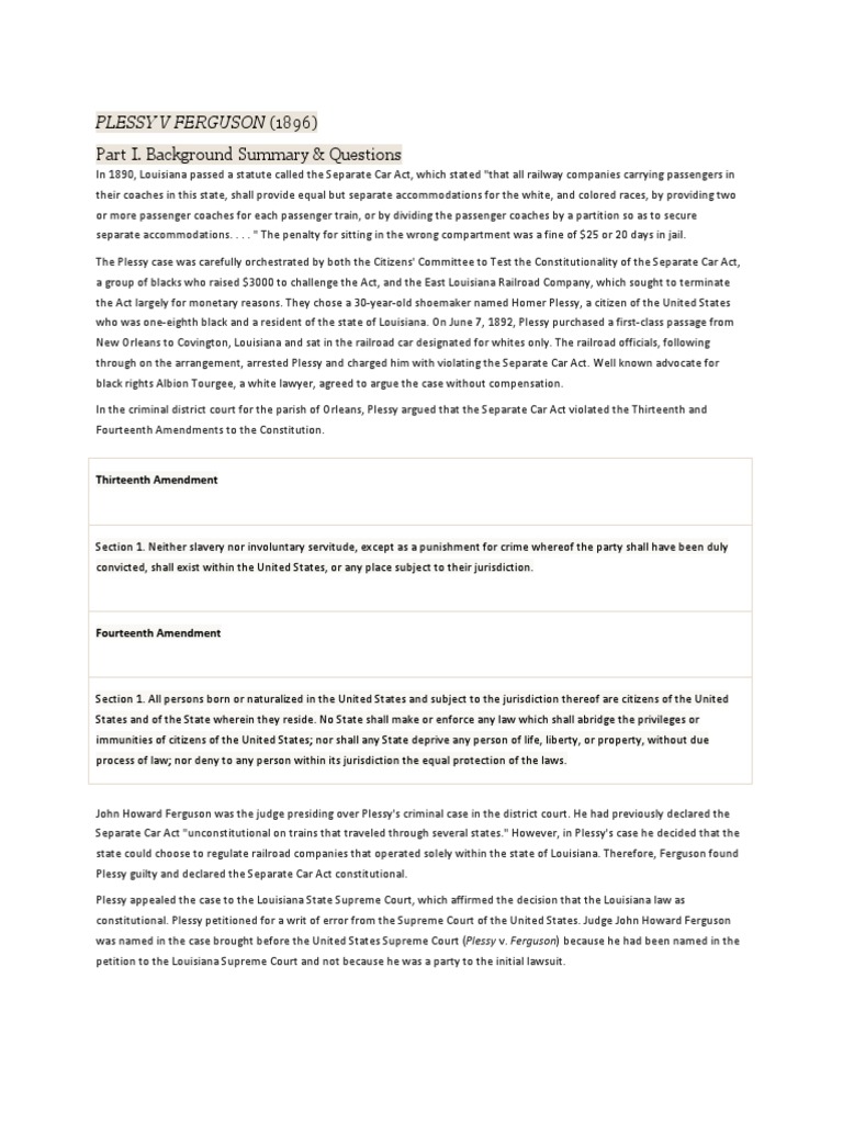 Plessy V Ferguson 2019 PDF | PDF | Plessy V. Ferguson | Litigation