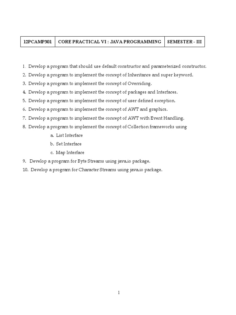 12PCAMP301 Core Practical Vi: Java Programming Semester - Iii ...