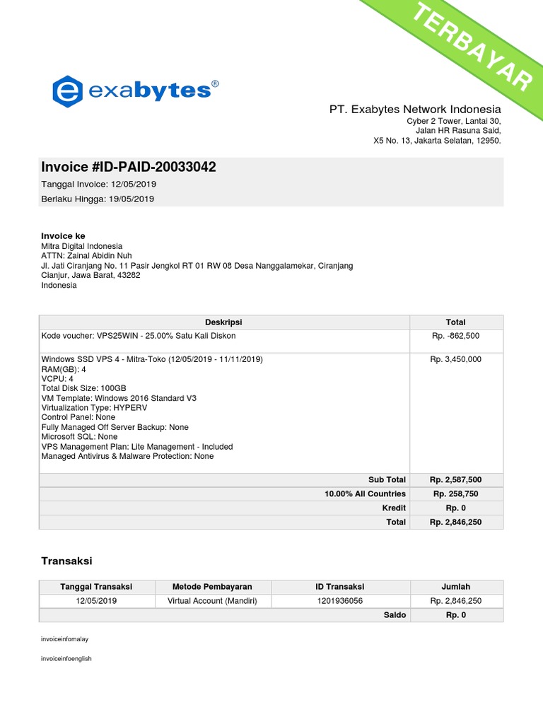 Invoice ID PAID 20033042 | PDF | Microsoft | Computing Platforms