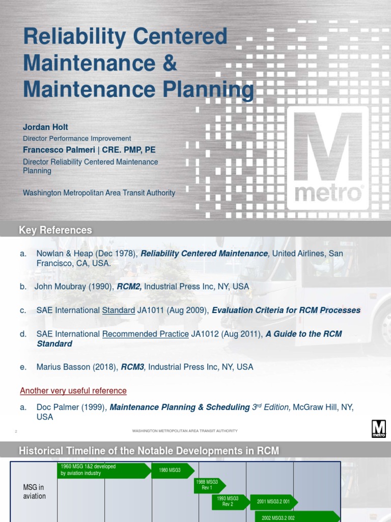 Reliability Centered Maintenance & Maintenance Planning: Jordan Holt ...