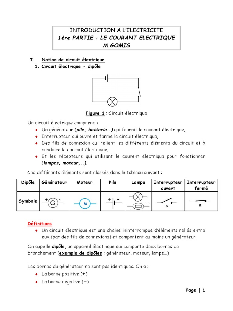 Introduction à l'électricité 4ème | PDF | Courant électrique | Réseau ...