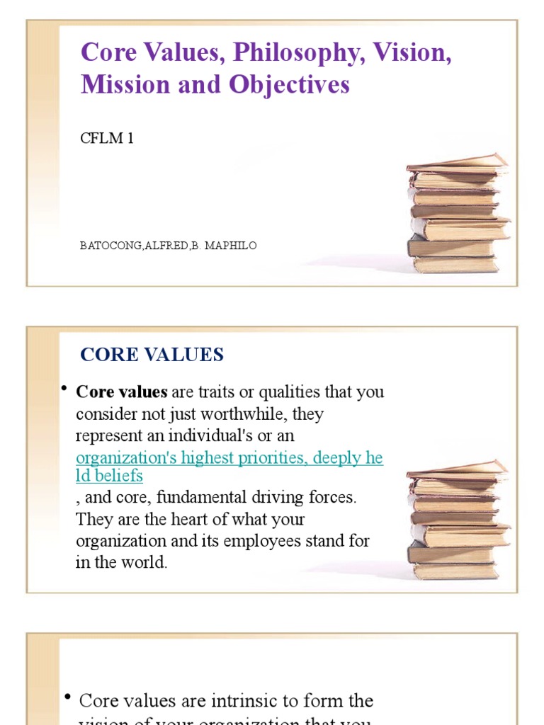 CFLM Values, Philo, Vision, Mission | PDF | Value (Ethics) | Traditions