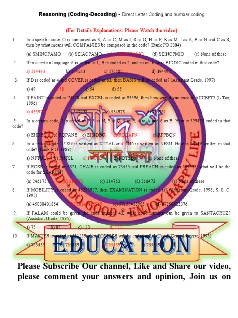 Reasoning Coding Decoding Part 2 Direct Letter And Number Coding 2071