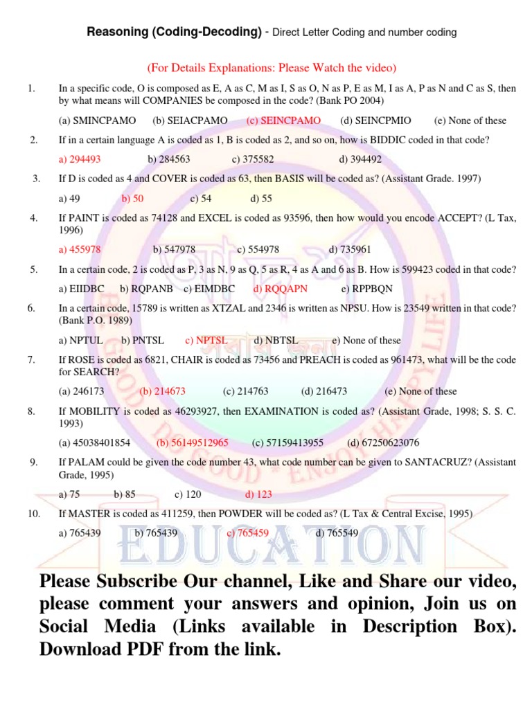 Reasoning Coding Decoding Part 2 Direct Letter And Number Coding 1657