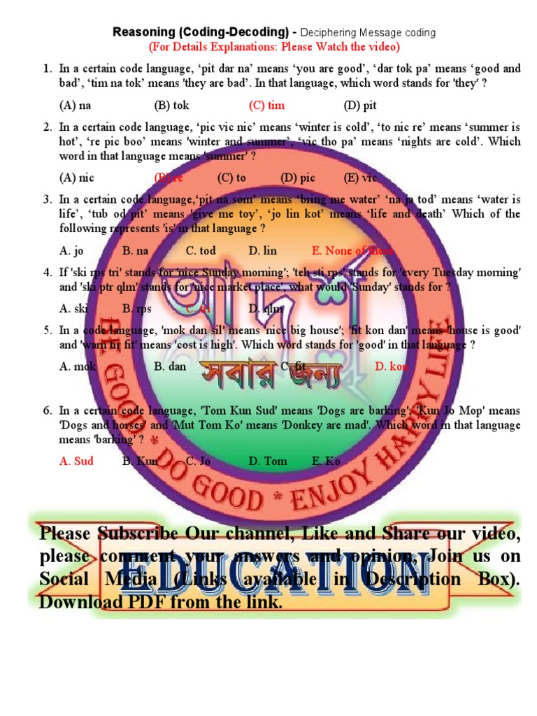 Reasoning Coding Decoding Part 5 - Deciphering Message Coding - Adarsha ...