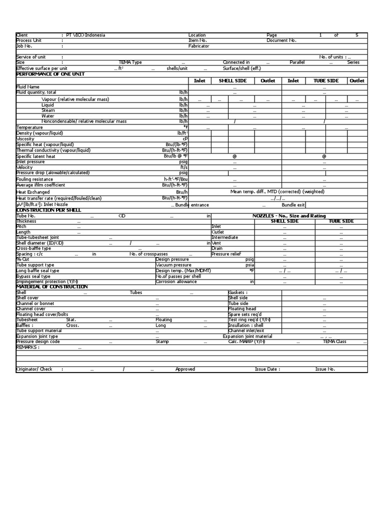 Performance of One Unit Inlet Shell Side Outlet Inlet Tube Side Outlet ...