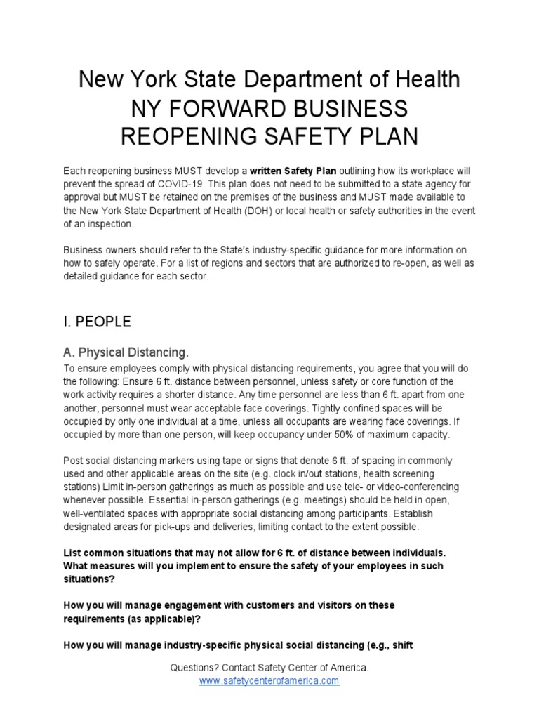 New York State Department of Health Ny Forward Business Reopening ...