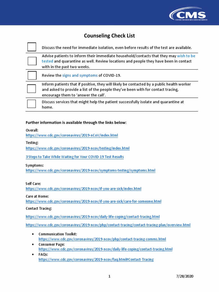 Counseling Check List: Wish To Be Tested | PDF