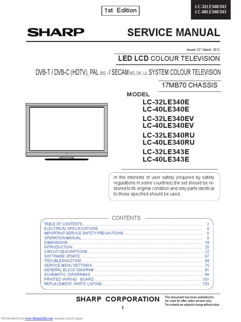 Service Manual: DVB-T / DVB-C (HDTV), Pal / Secam System Colour ...