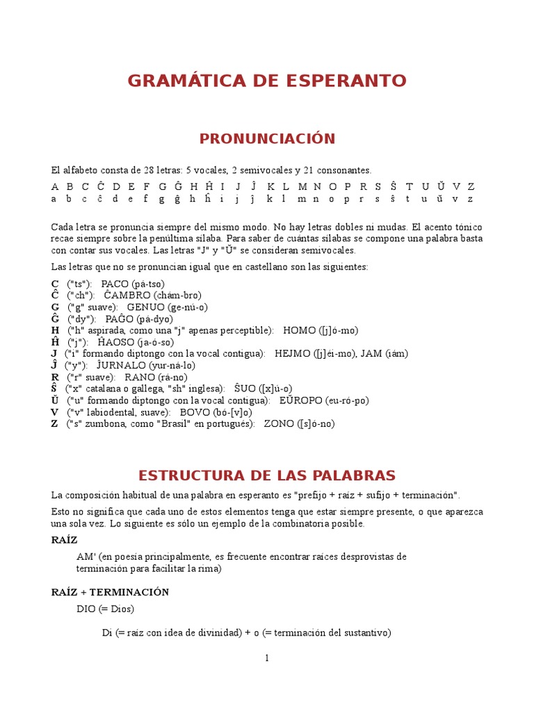 Gramática y Pronunciación del Esperanto | PDF | Género gramatical | Verbo