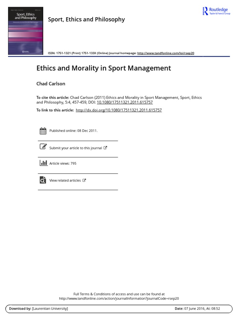 Ethics and Morality in Sport Management | PDF | Critical Thinking | Thought