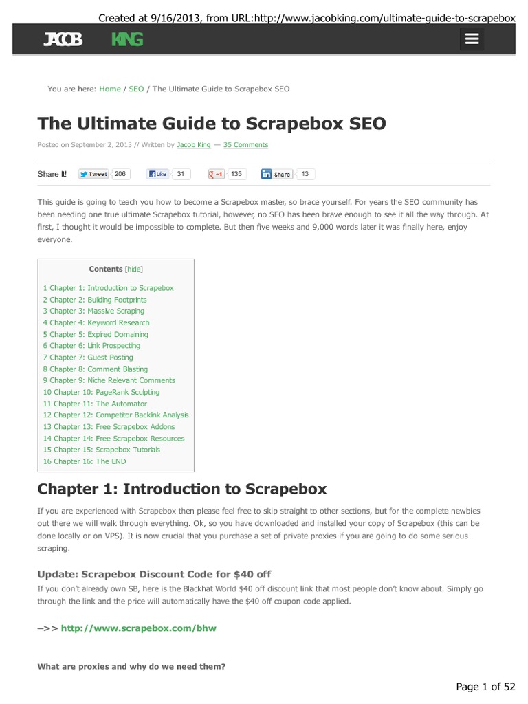 Ultimate Scrapebox Guide by Jacob King | PDF | Search Engine Optimization | Proxy Server