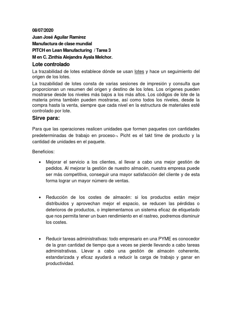 Pitch Lean en Manufactura Eficiente | PDF | Almacén | Lean Manufacturing