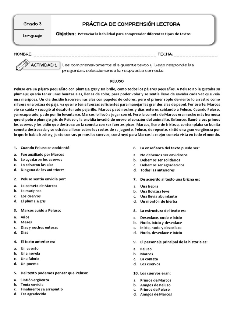 Comprensión Lectora Tercero | PDF