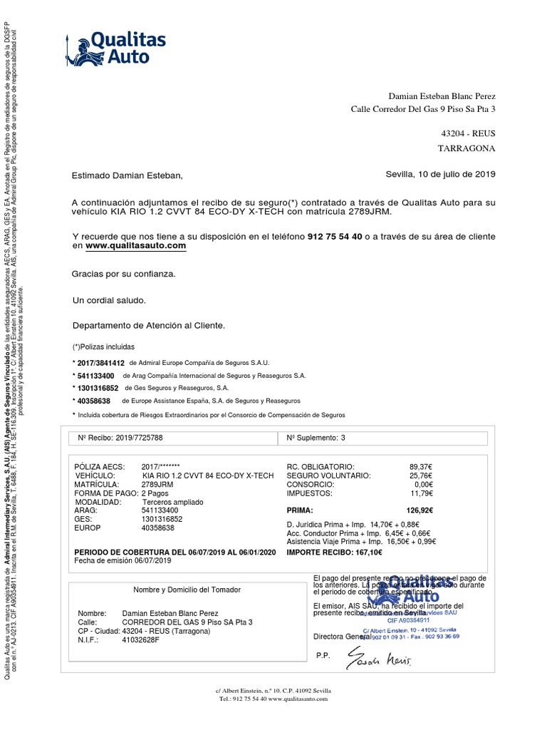 Detalles del seguro de automóvil contratado a través de Qualitas Auto | PDF | Reaseguro | Póliza ...