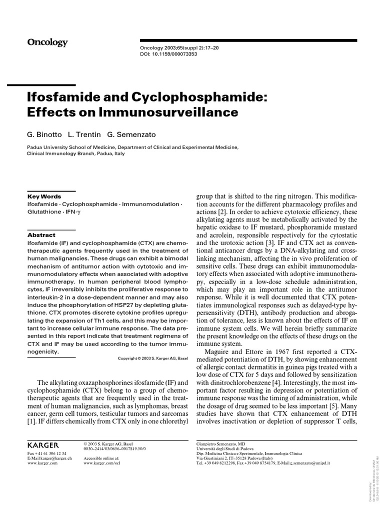 Ifosfamide and Cyclophosphamide Effects On Immunosurveillance | PDF | T ...