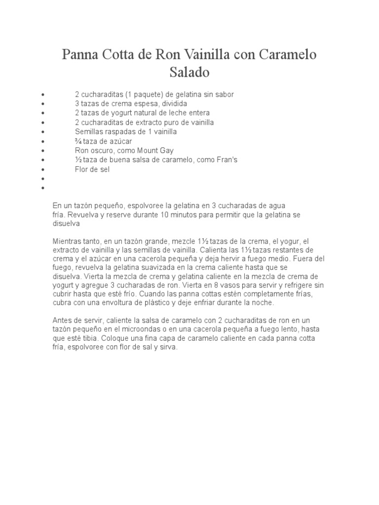 Panna Cotta de Ron Vainilla Con Caramelo Salado | PDF | Cocina, comidas ...