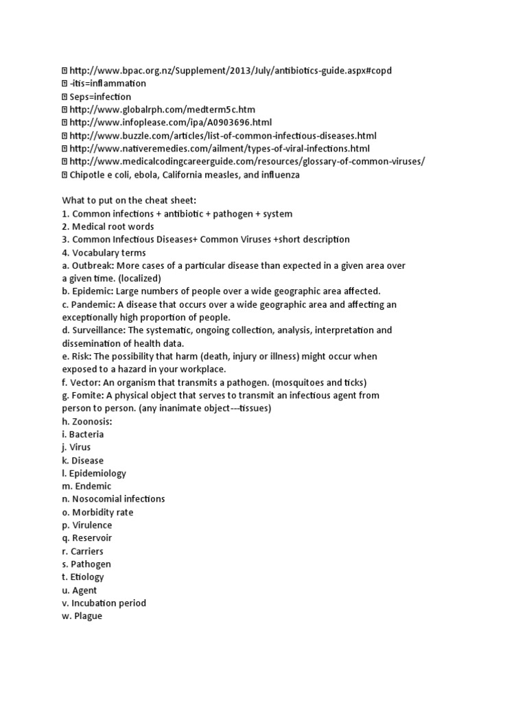 Template For Disease Detectives Cheat Sheet | PDF | Infection | Pathogen