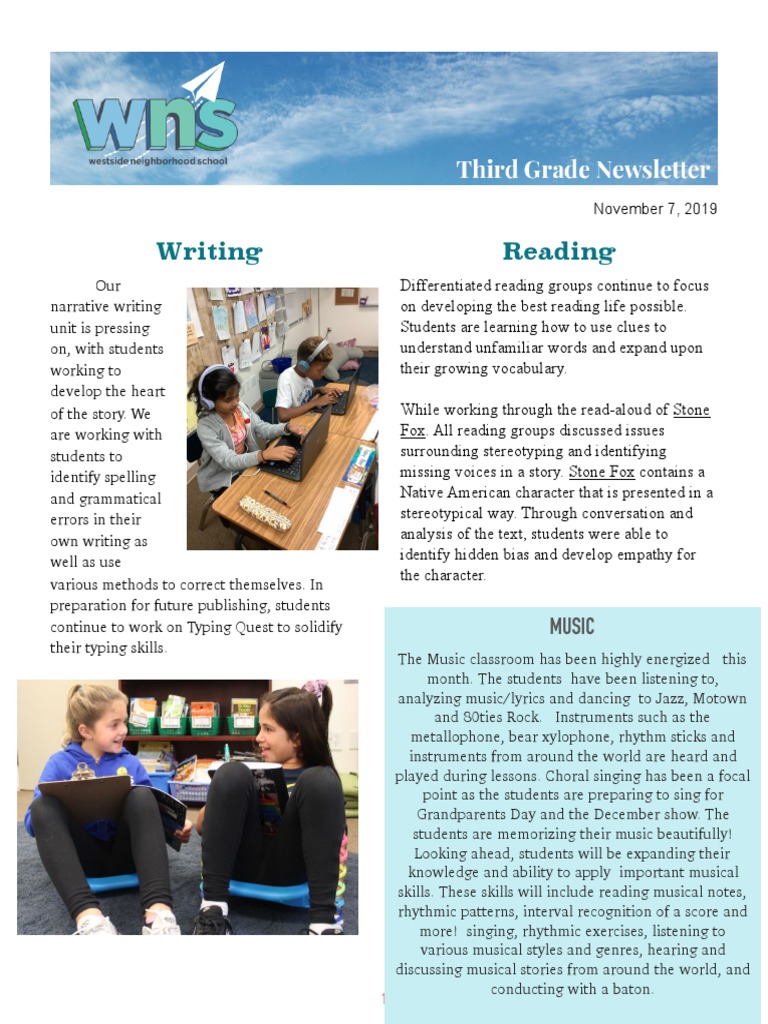 Third Grade Newsletter 11 7 | PDF | Singing | Rhythm