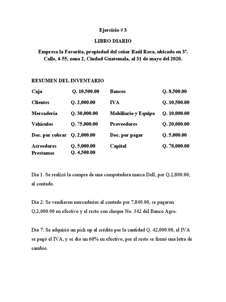 Ejercicio Libro Diario | PDF