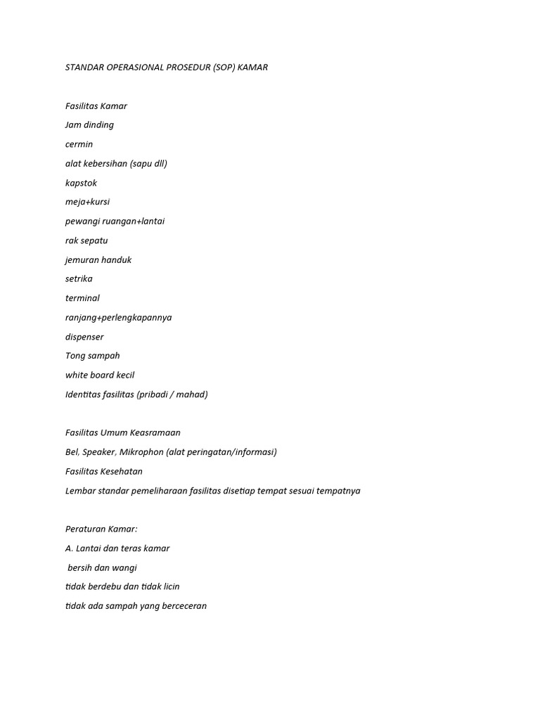 Sop Kebersihan Asrama | PDF